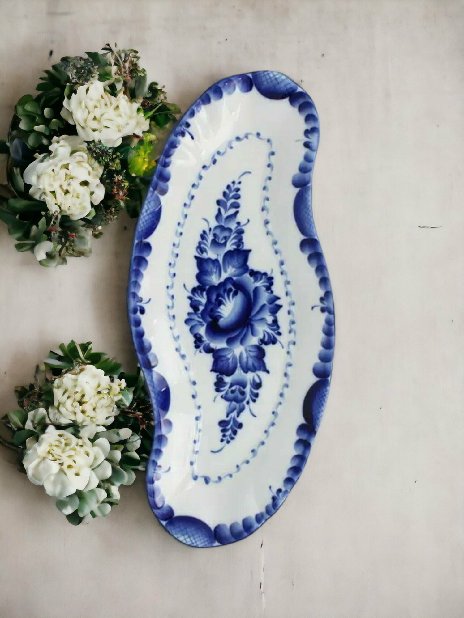 Селёдочница "Романтика" 22х16х3 см гжель фарфор ручная работа сделано в России