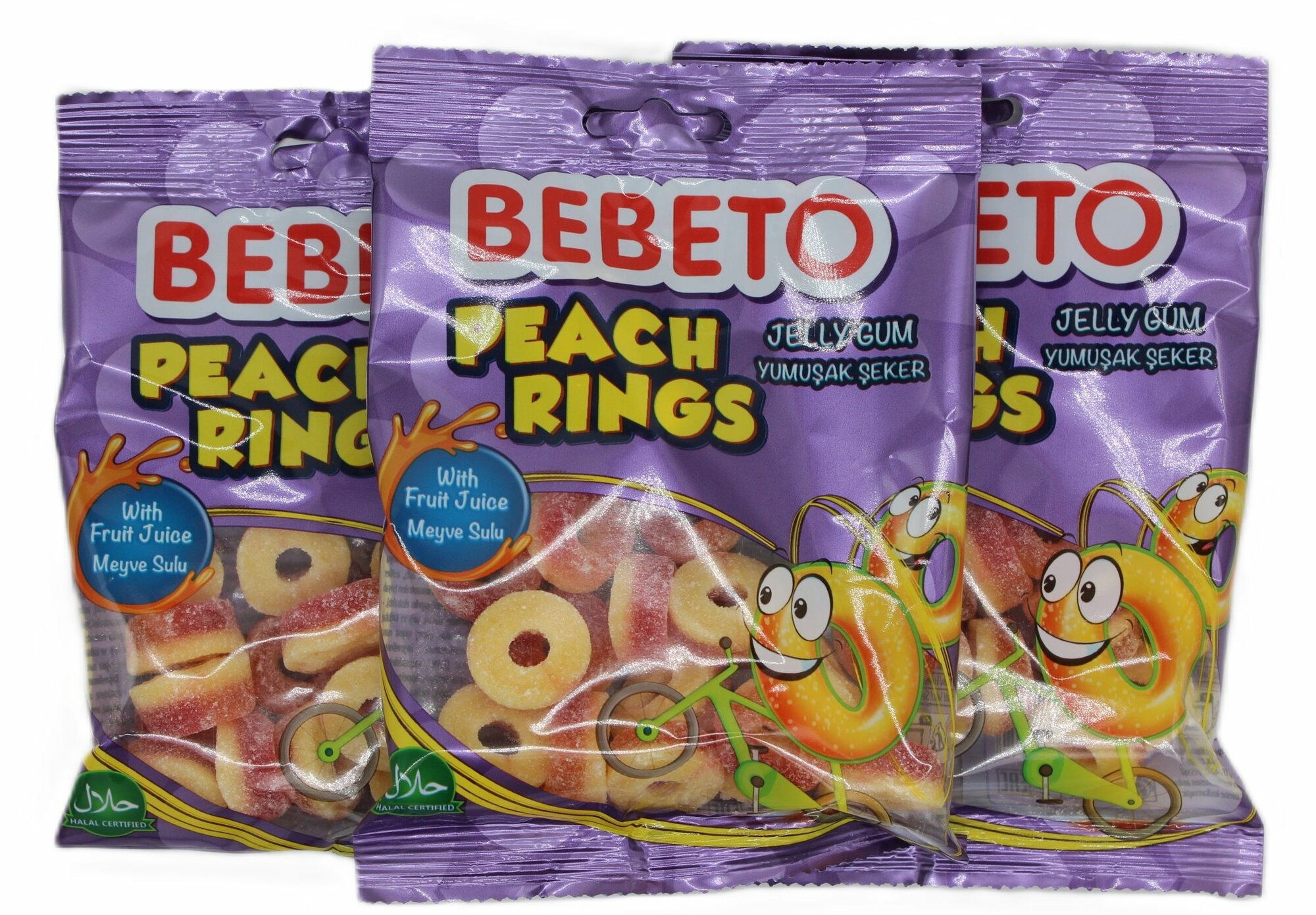 Жевательный мармелад Bebeto Peach Rings со вкусом персика 3шт по 80гр