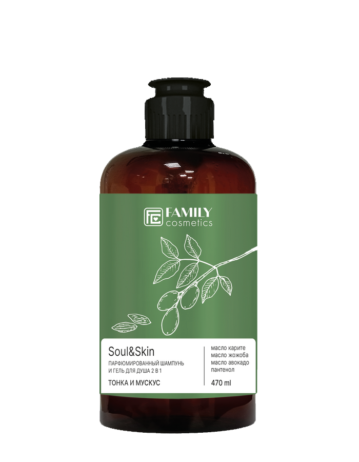 Family Cosmetics Soul&skin - Тонка И Мускус Парфюмированный шампунь и гель для душа 2 в 1 470 мл.