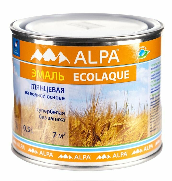 Эмаль глянцевая ALPA Ecolaque белая 0,5 л