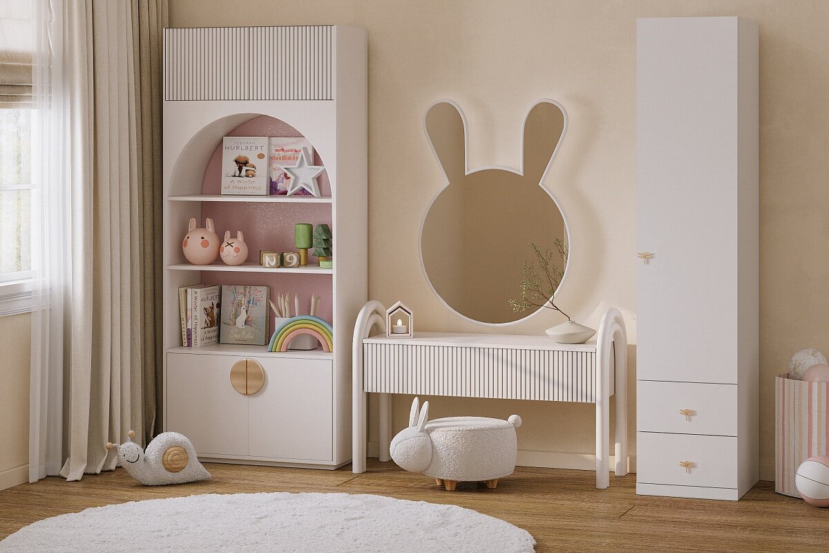 Пенал МебельЛэнд24 Стрекоза - 1.2 МДФ Белый 45x52x210 для одежды однодверный с 2 ящиками