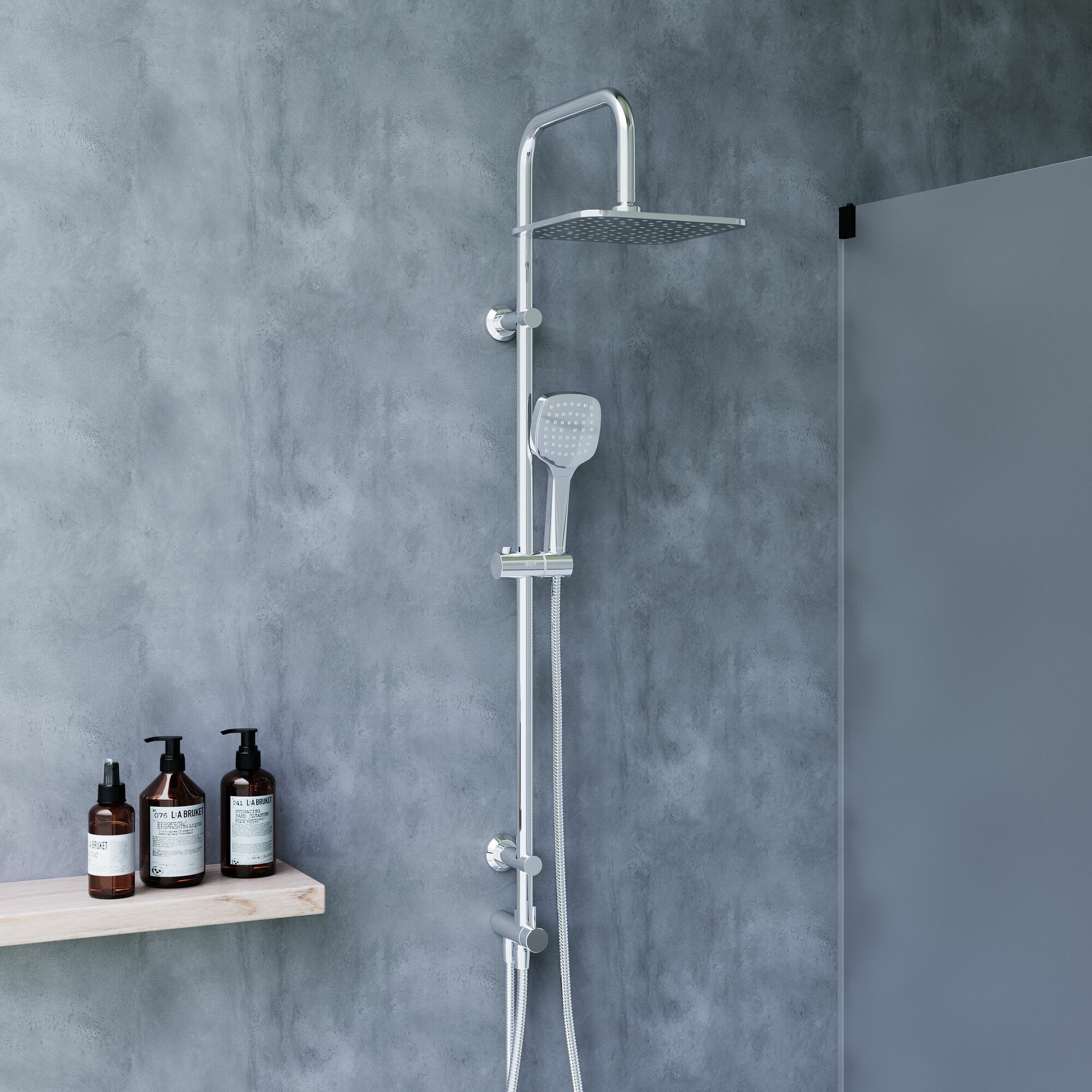 Душевая система с тропическим душем Dorff Norma D0712000 хром, шланг с защитой от перекручивания, регулируемый уровень наклона тропического душа