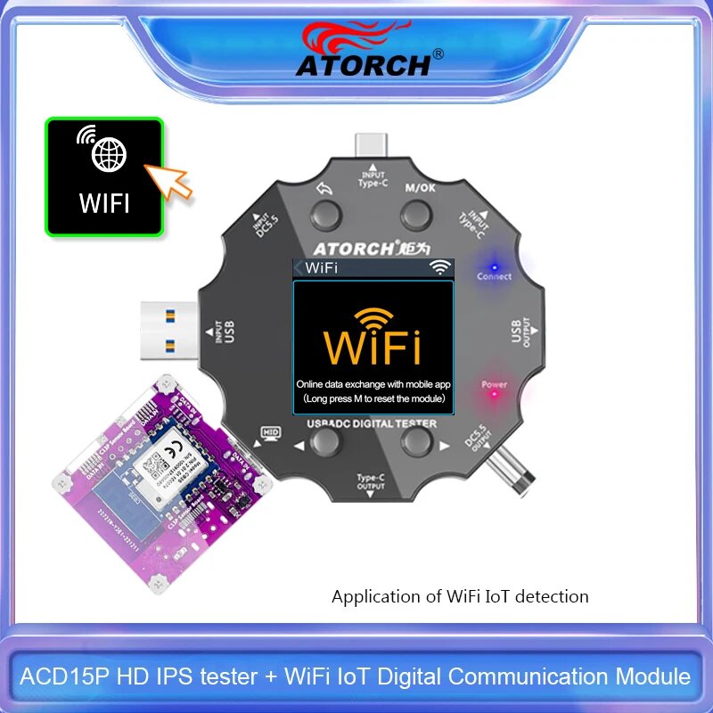 ATORCH WiFi Tuya ACD15P Тестер зарядного устройства 15P WIFI module