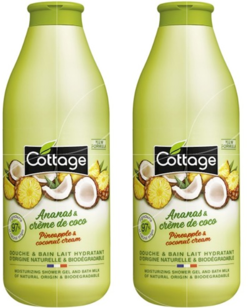 Гель для душа и пена для ванны Cottage Ананас и кокос 2 в 1 увлажняющий, 750 мл, 2 шт.