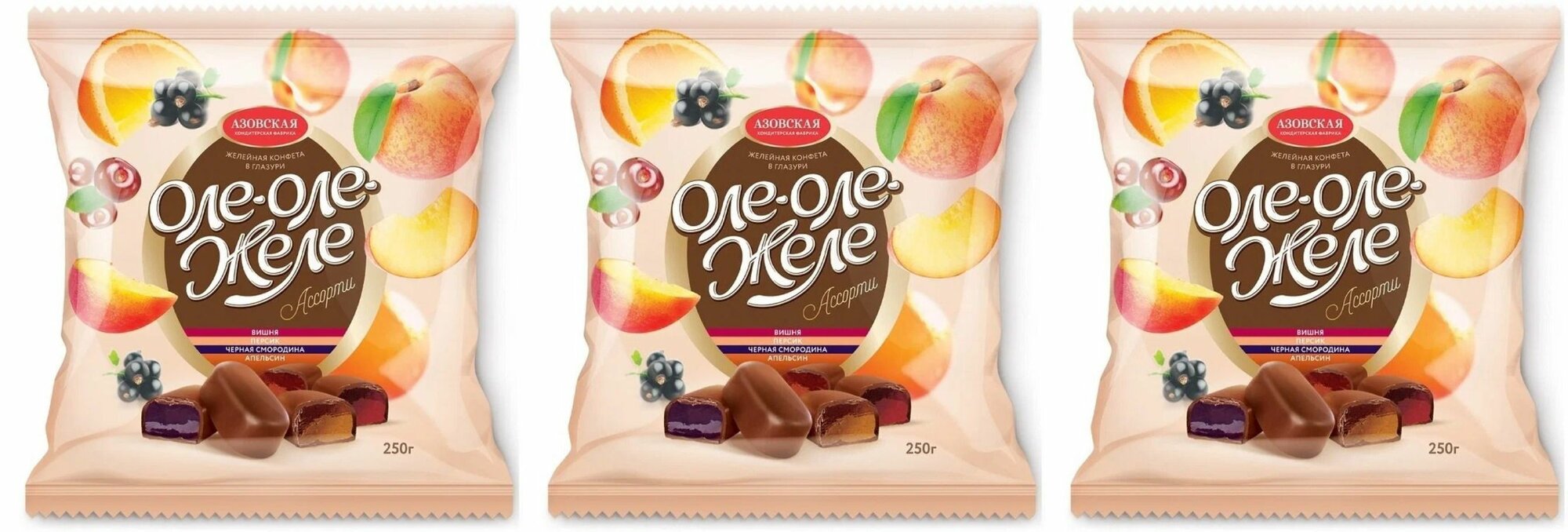 Азовская кондитерская фабрика Конфеты желейные глазированные, ассорти, "Оле-Оле-Желе", 250 г, 3 шт