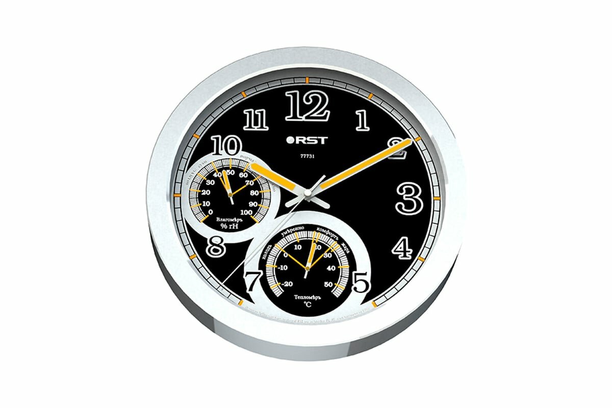 RST RST Cветящиеся настенные метеочасы, плавный ход, d-25 см, сталь RST77731