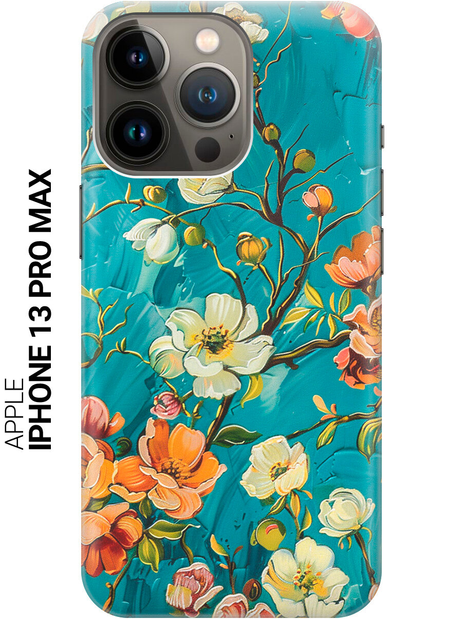 Силиконовый чехол на Apple iPhone 13 Pro Max с принтом "Винтажные цветочки"