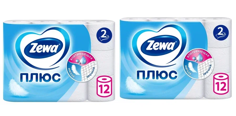 Туалетная бумага Zewa плюс 2-х слойная Бела ,12 шт, 2 уп
