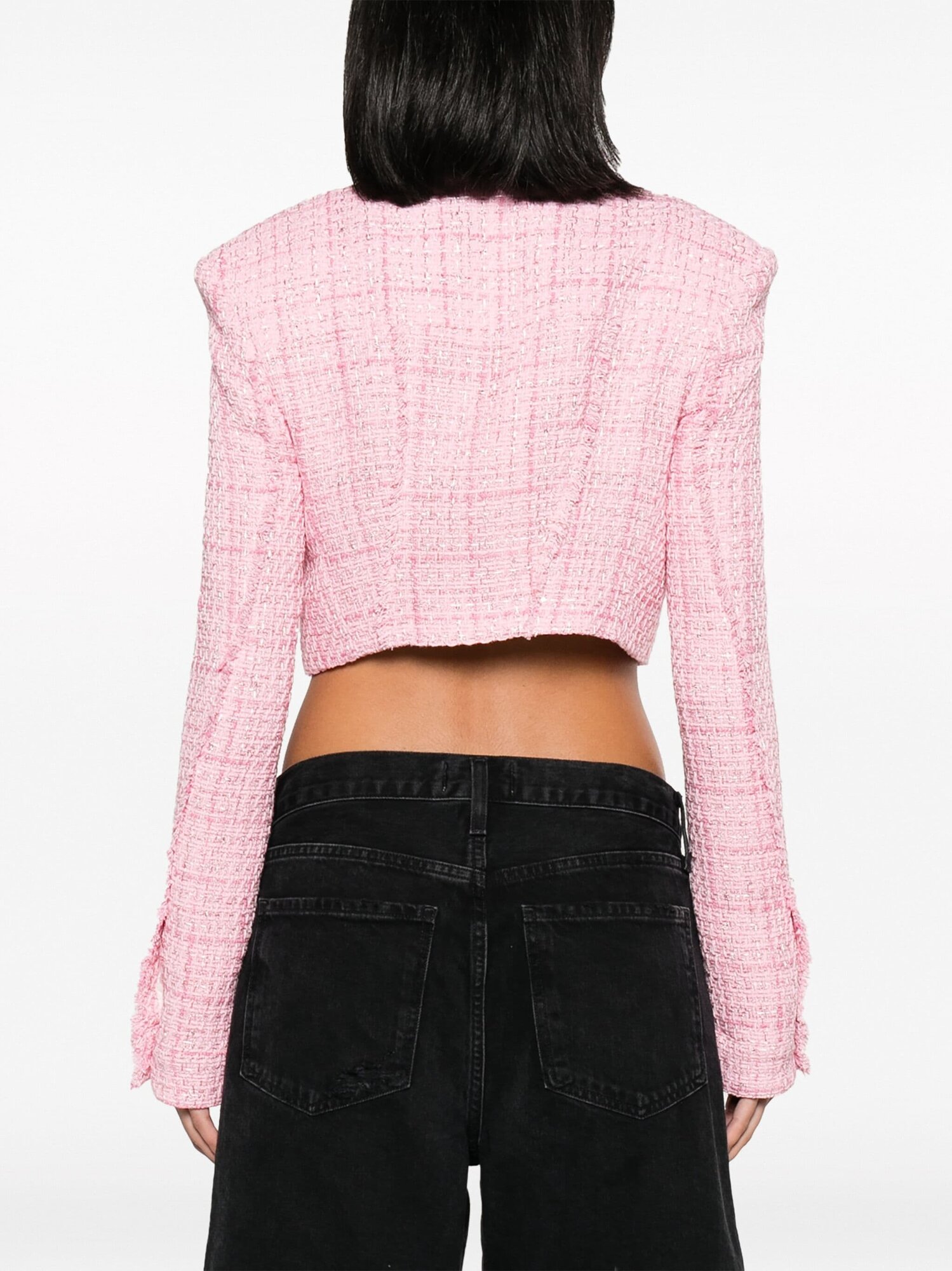 Куртка GCDS Button-up cropped tweed jacket, размер 40, pink — фото 1