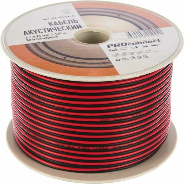 PROCONNECT Кабель акустический, 2x0.75 кв. мм, красно-черный, 100 м. 01-6104-6