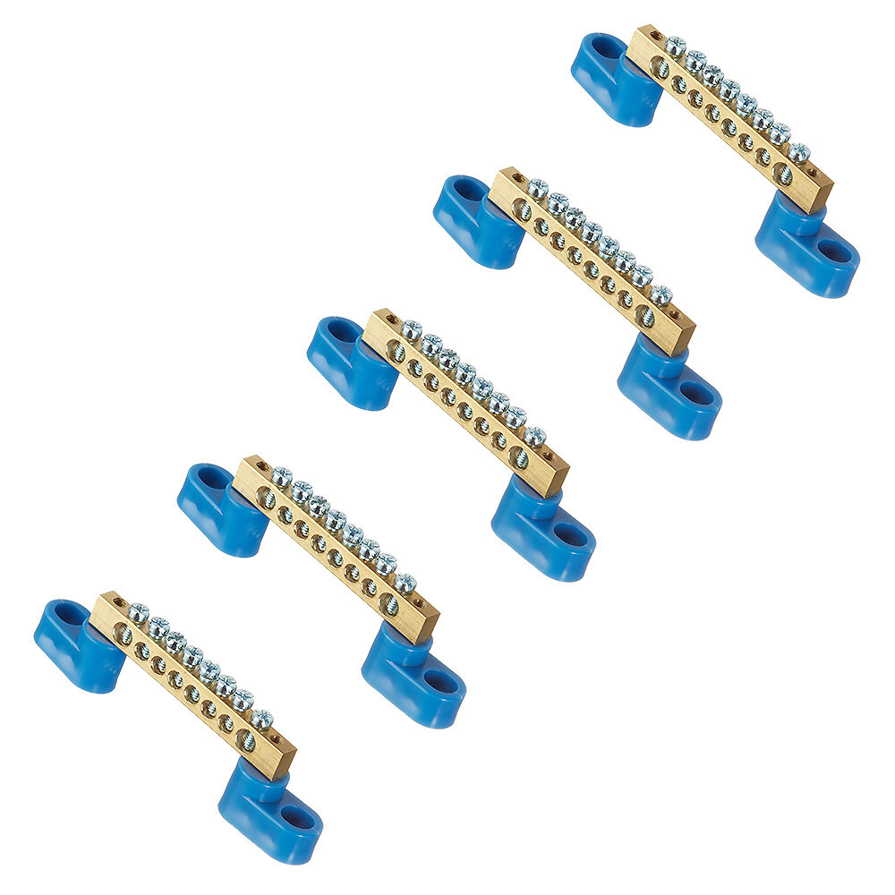 Шина нулевая на 2-х угловых изоляторах 6х9 мм 8 отверстий синяя (5 шт.)