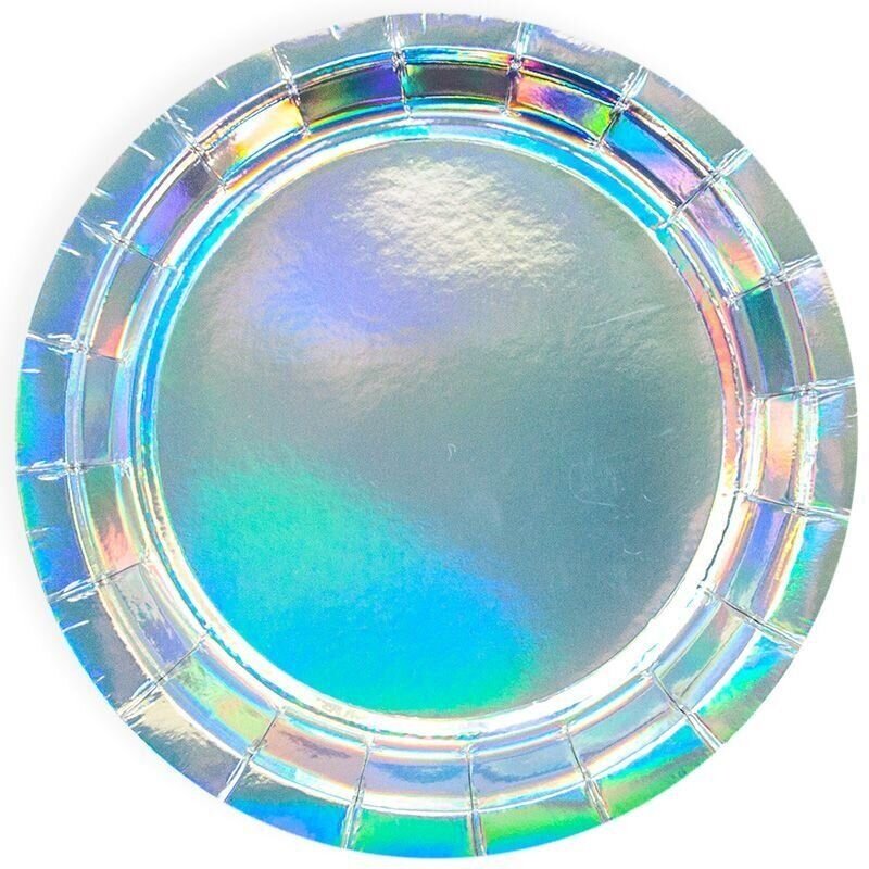Тарелки (9'/23 см) Перламутровый блеск, Серебро, Голография, 6 шт.