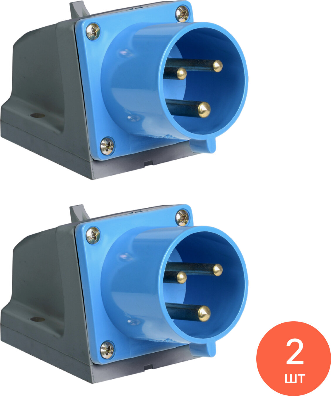 Вилка силовая кабельная IEK / ИЭК ССИ-523 стационарная из самозатухающего пластика, синяя, 32А-6ч/200-250В 2P+PE, IP44, PSR51-032-3 / электрика (комплект из 2 шт)