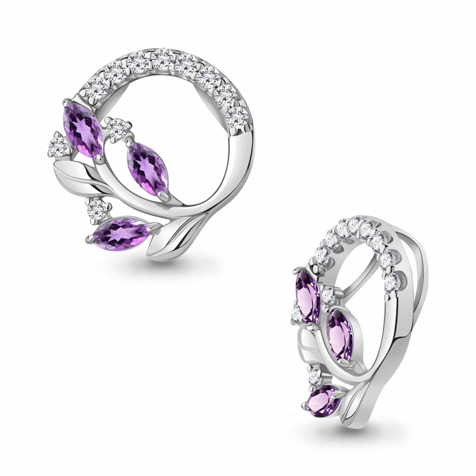 Подвеска, серебро, 925 проба, родирование, аметист, фианит