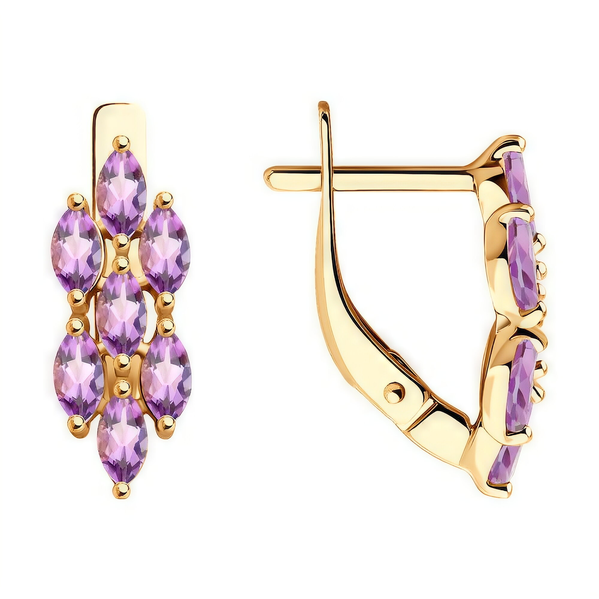 Серьги, красное золото, 585 проба, аметист