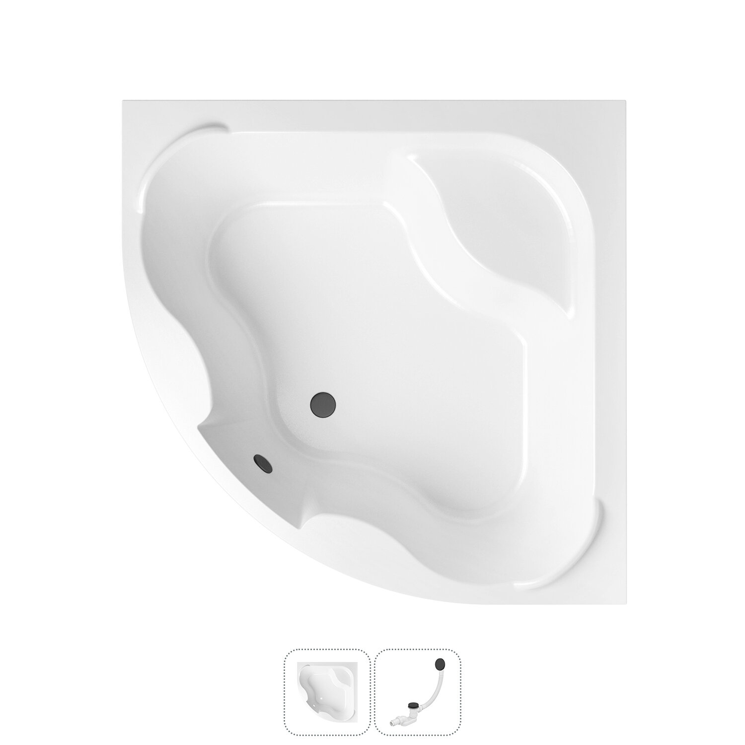 Угловая ванна акриловая 140 x 140 Lavinia Boho Aveo 202010859 в наборе 2 в 1: акриловая ванна, слив-перелив