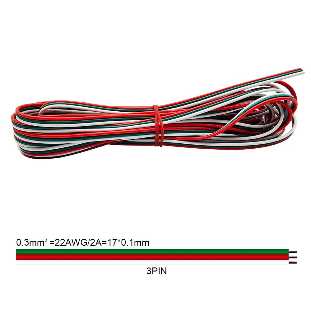 Светодиодный провод 22AWG 3Pin/2Pin/4Pin/5Pin/6Pin 1-100 м 5m, 3Pin Led Wire
