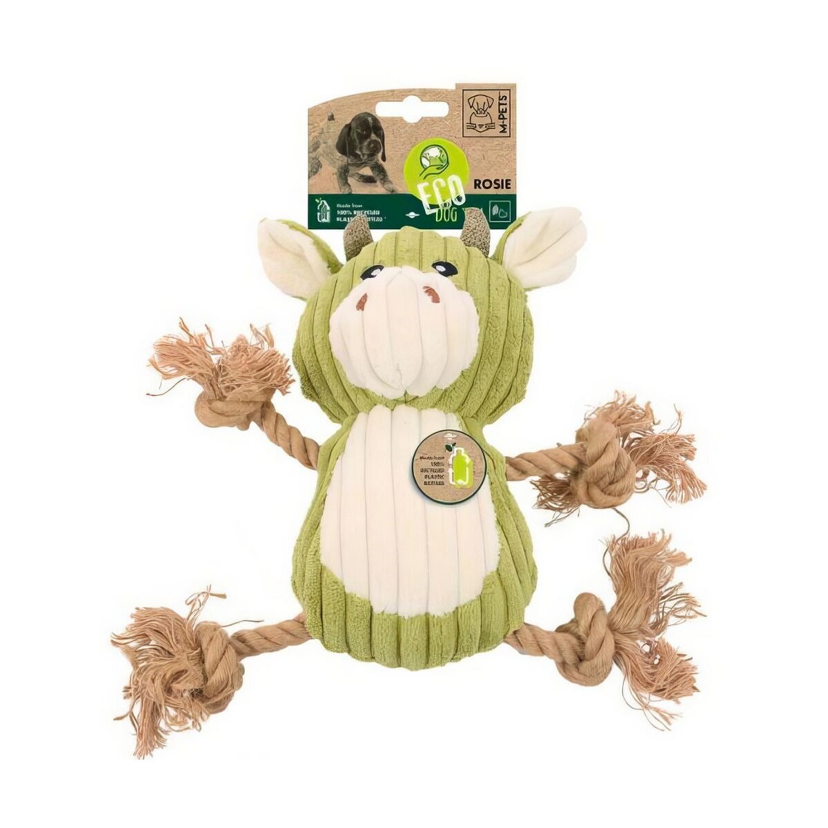 M-PETS Игрушка мягкая для собак Коровка Рози с канатом, 28 см