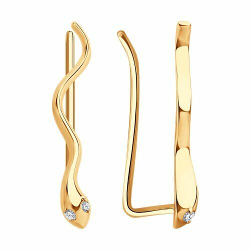 Серьги каффы, красное золото, 585 проба, фианит