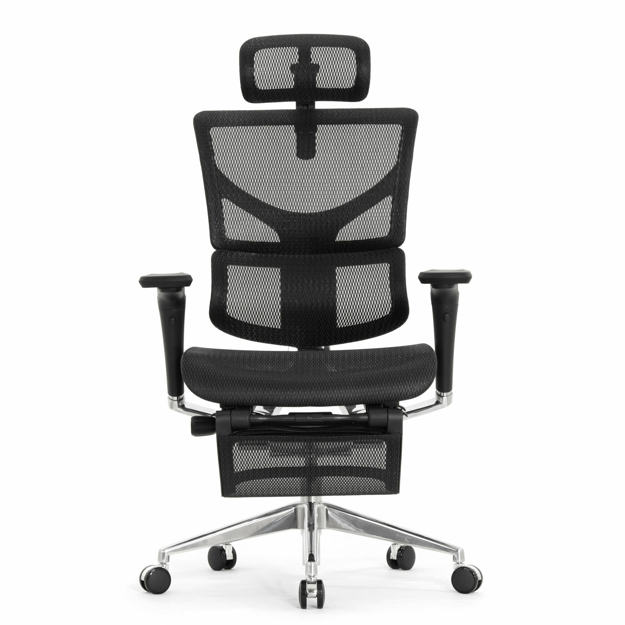 Кресло с подножкой FALTO SAIL 2 (динамичный поясничный упор, подлокотники 6D(360), сетка, черный)