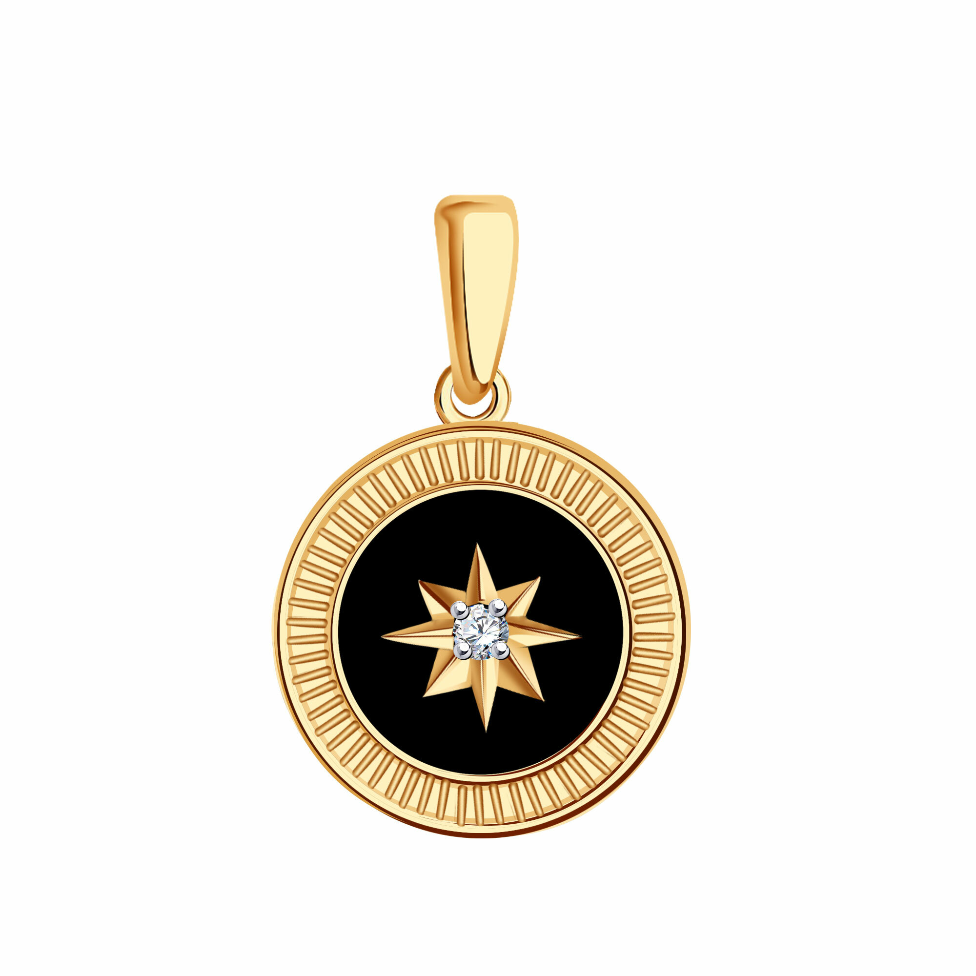 Подвеска, красное золото, 585 проба, фианит, оникс