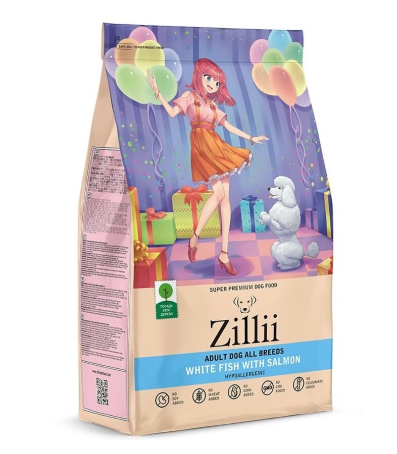 Корм для собак средних пород ZILLII (Зилли) Dog Adult 3кг белая рыба и лосось