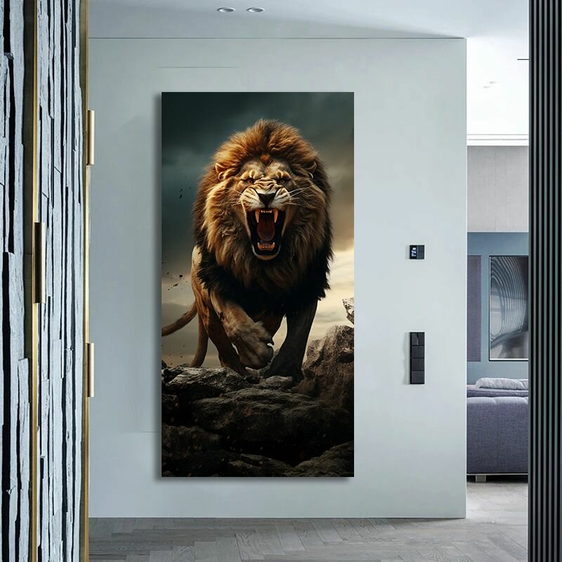 Картина лев, лев и львица, семья львов, лев в костюме, 40х80