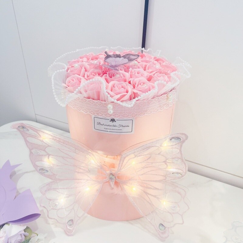 Бант из мыла Sluoyuan "Цветочная композиция", розовый, с фонариками