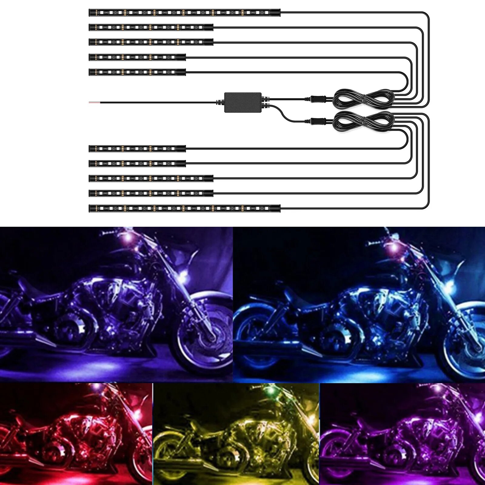Неоновая светодиодная подсветка для мотоцикла RGB, Цвет: 1vs 10