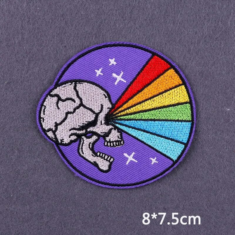 Вышитый термопатч череп пламя Серый, PE6825CT