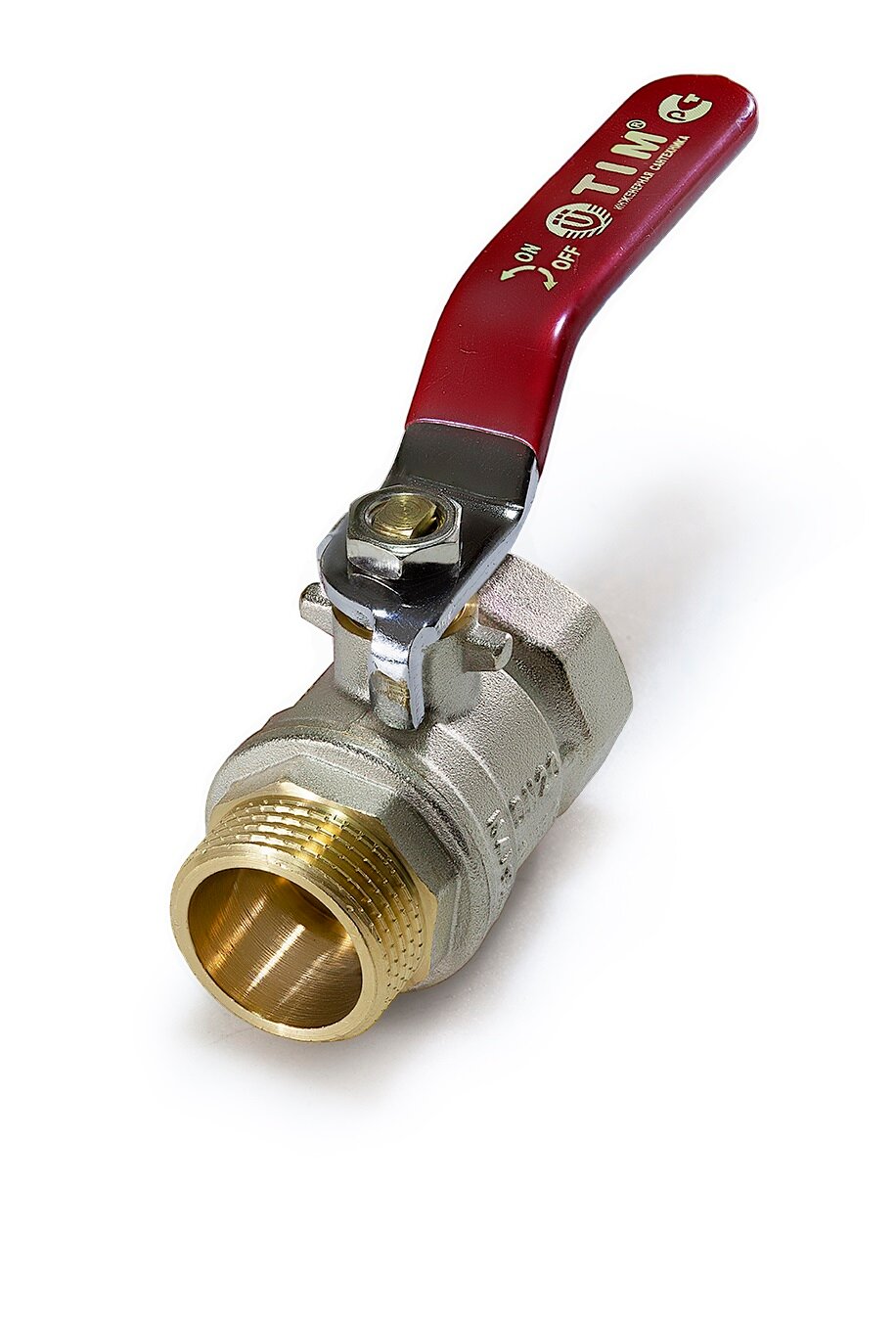 Кран шар 1 1/4" ВН ручка красная STANDARD никель TIM BV203-5N