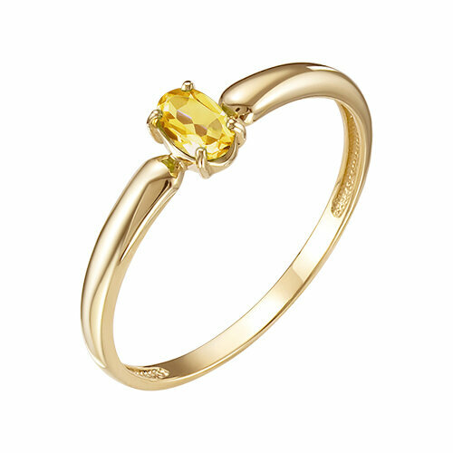 Кольцо тонкое, желтое золото, 585 проба, цитрин