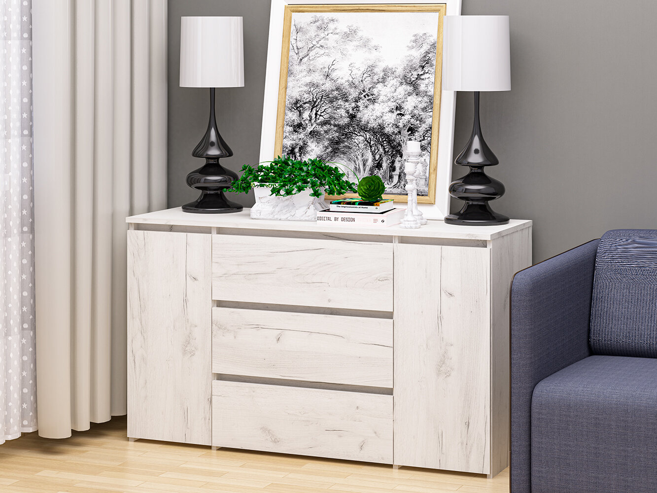 Комод МК "Пирамида" К-32, 3 ящика и 2 распашные дверцы, цвет крафт светлый, 71х120х42 см