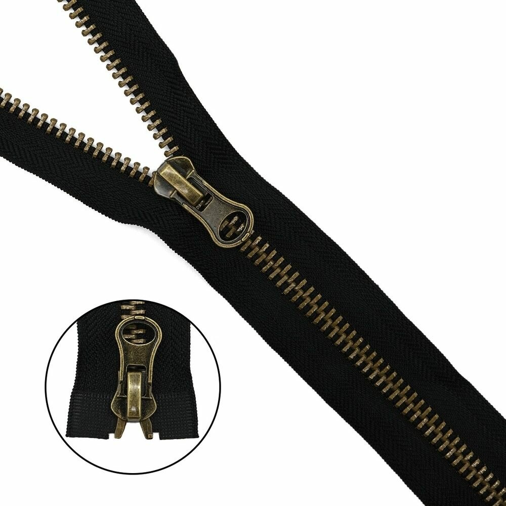 Молния айрис металл-антик, 80 см 580 черный, 5 шт