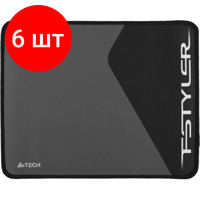 Комплект 6 штук, Коврик для мыши A4Tech FStyler (FP20 BLACK) Мини черный/белый 250x200x2мм