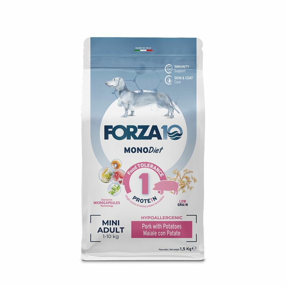 Forza10 Mini Diet Maiale con Patate сухой гипоаллергенный корм для взрослых собак мелких пород со свининой и картофелем - 1,5 кг