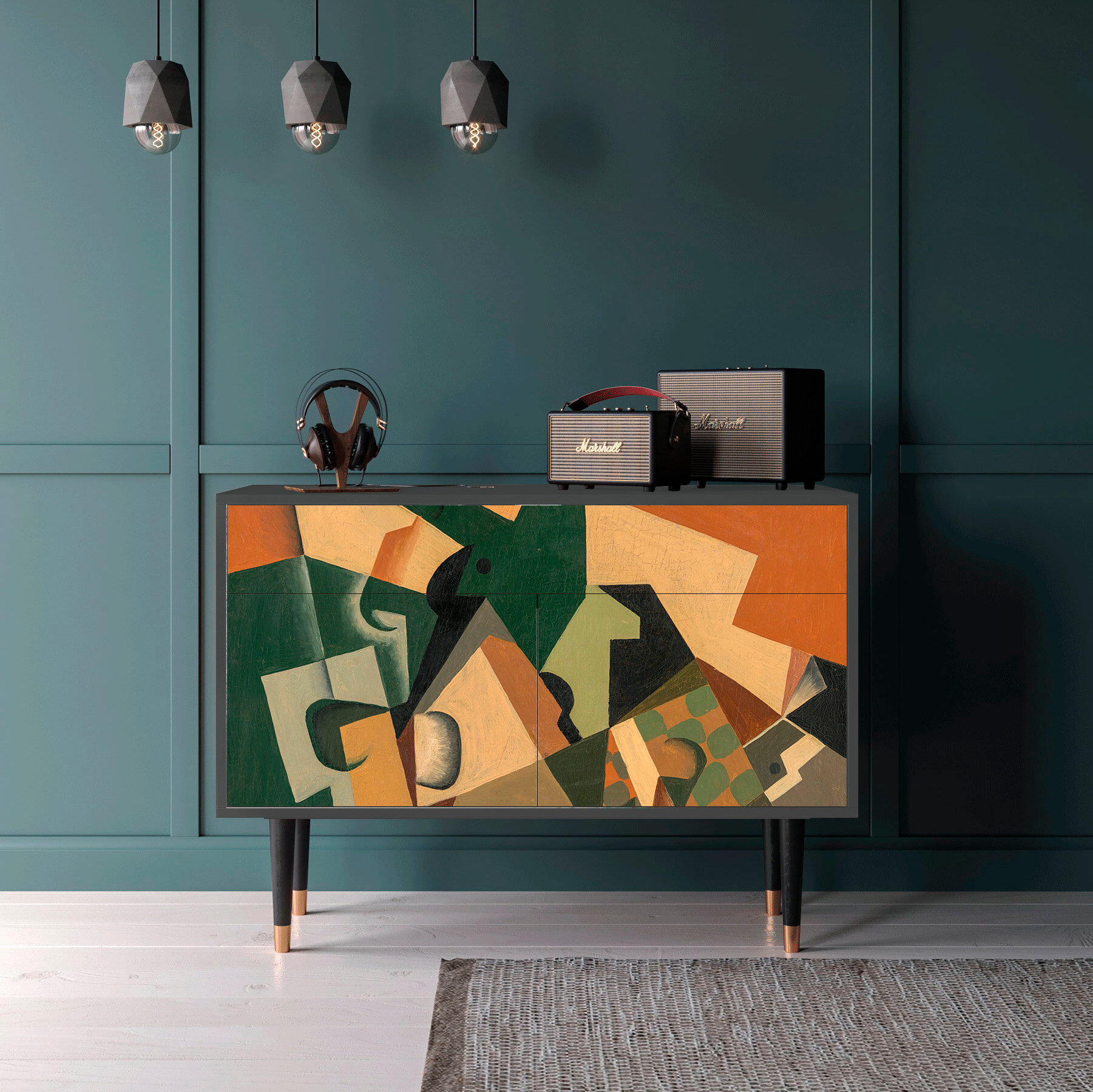 Комод - STORYZ - BS4 Glass and Checkerboard by Juan Gris, Размер - 115 x 85 x 48 см, Цвет корпуса - Антрацит