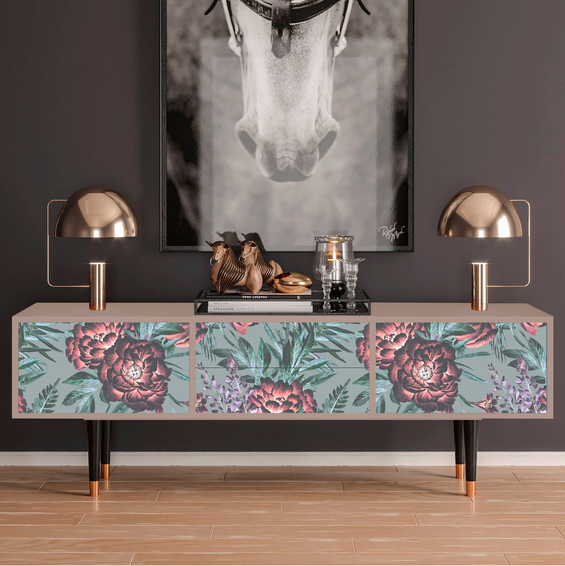 ТВ-Тумба - STORYZ - T4 Light Peonies, Размер - 170 x 59 x 48 см, Цвет корпуса - , Бежевый