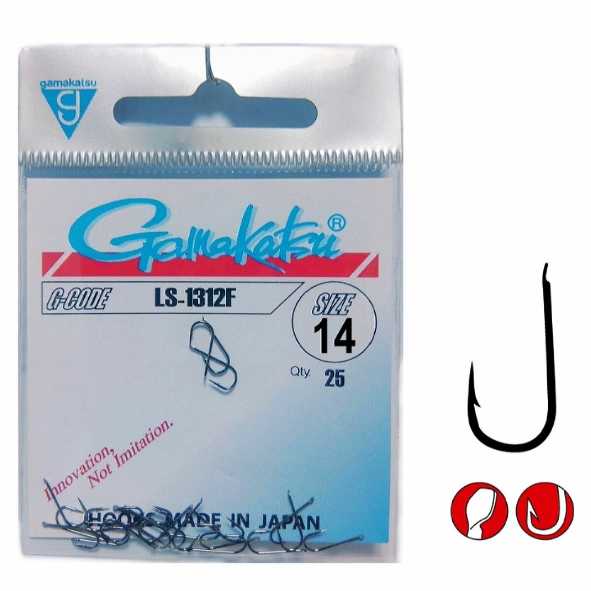 Крючки для рыбалки одноподдевные металлические набор на щуку и сома, Gamakatsu LS-1312F HOOKS BLACK разм. 14 25шт. по 1 упак, снасти карповые летние Япония