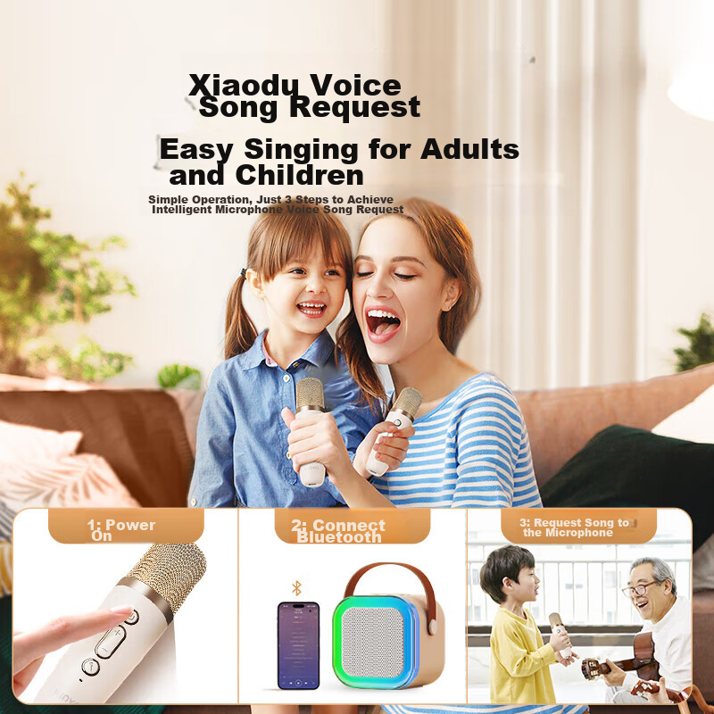 Jinyun K Microphone Speaker All-In Wireless Microphone Singing Device, Home KTV Kit, New Model with Built-In Sound Card, Specialized Bluetooth TV Speaker, Christmas Gift, Xiaojuge