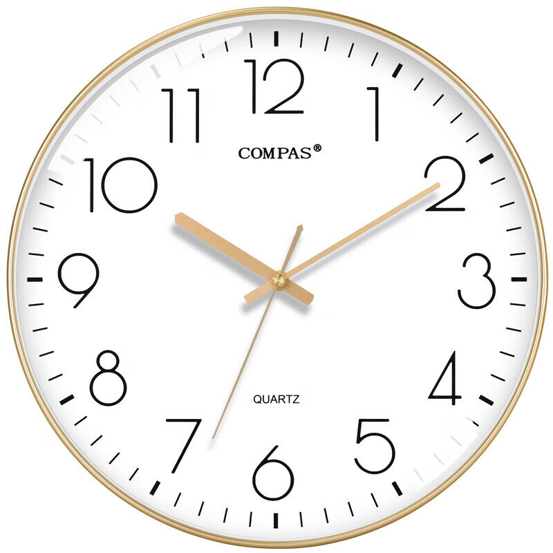 Compas Wall Clock for Living Room, Simple Quartz Clock, Bedroom Wall Clock, C3219B Light Luxury Gold, 35cm