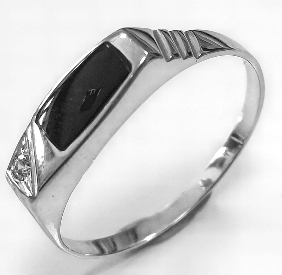 Печатка, серебро, 925 проба, родирование, оникс, фианит