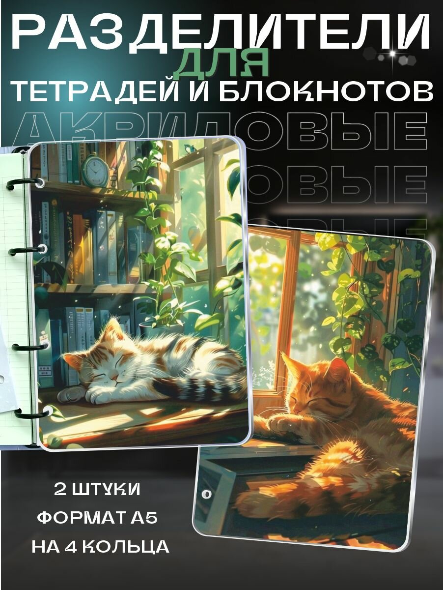 Разделители для тетради на кольцах милый котик