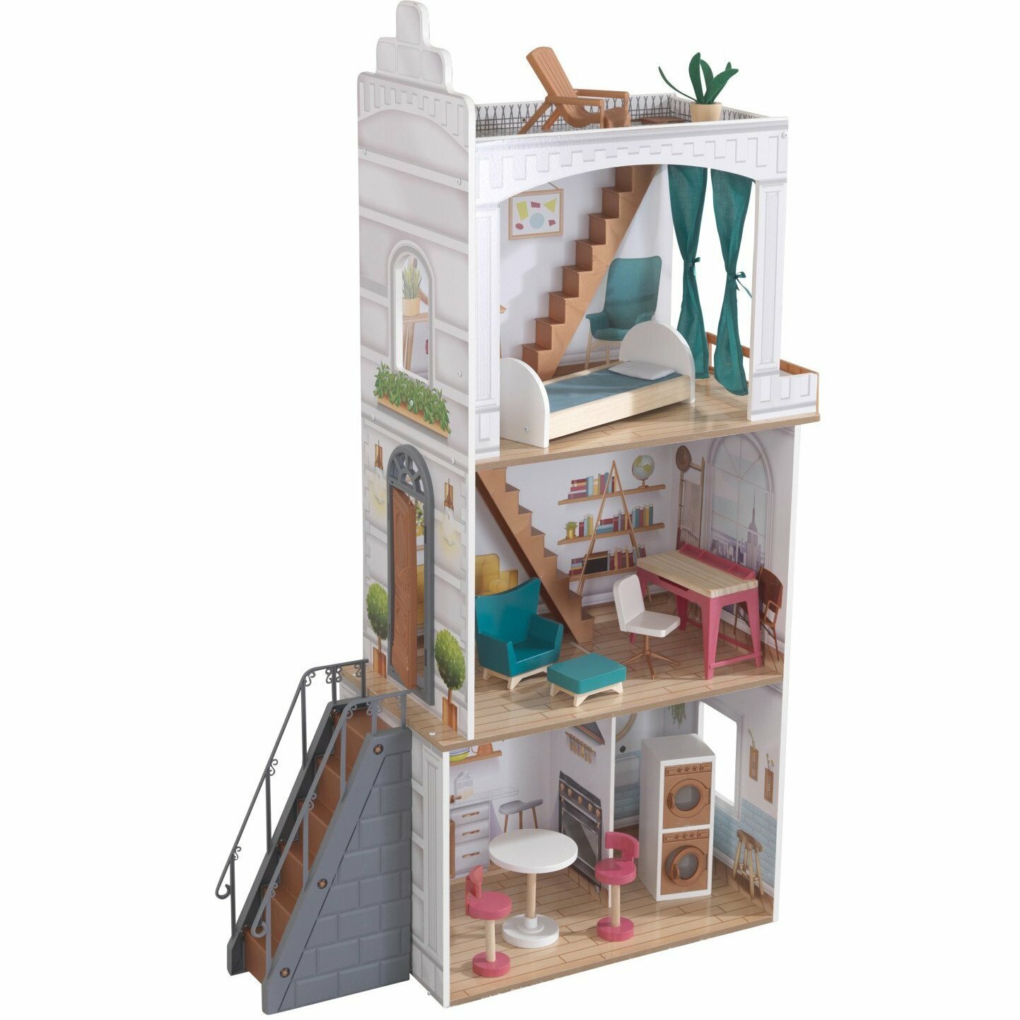 Кукольный домик KidKraft "Роуен", 3 этажа, 3 комнаты, с террасой