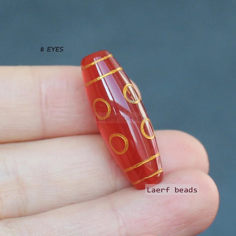 Красные бусины Дзи из агата Laerf Beads, 8 EYES