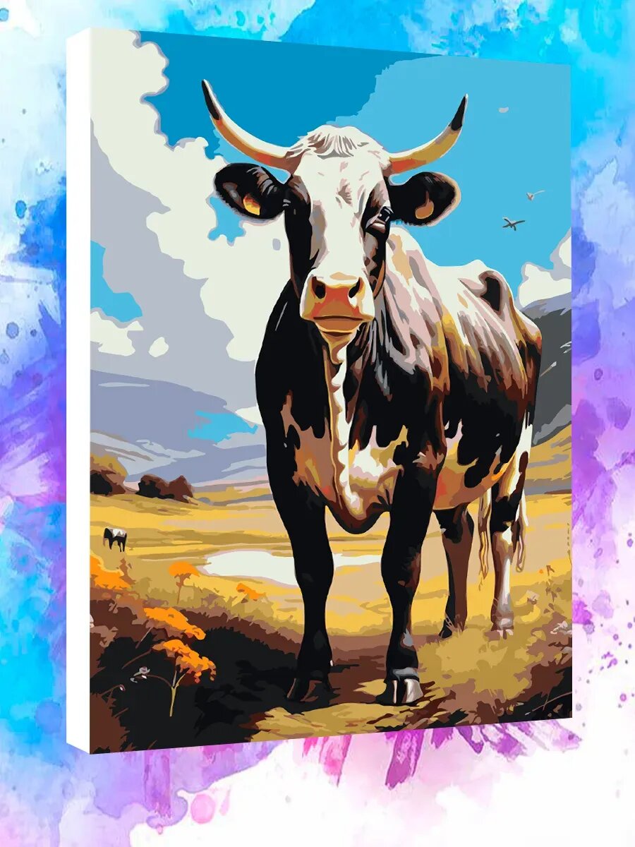 Картина по номерам Бык Животные Природа