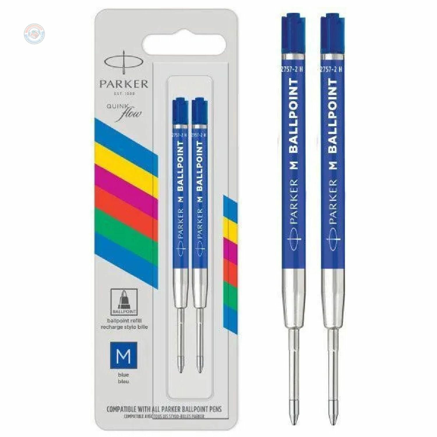 Стержень для ручки Parker QuinkFlow Basic Z09, синий, 1 мм, 2 шт в блистере, фирменные чернила для плавного письма без клякс