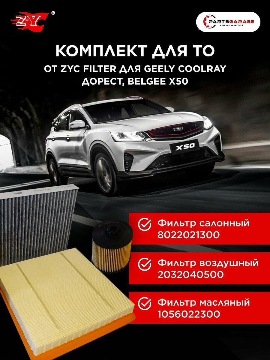 Комплект для ТО от ZYC FILTER для Geely Coolray дорест; BelgeeX50;2032040500;8022021300;1056022300