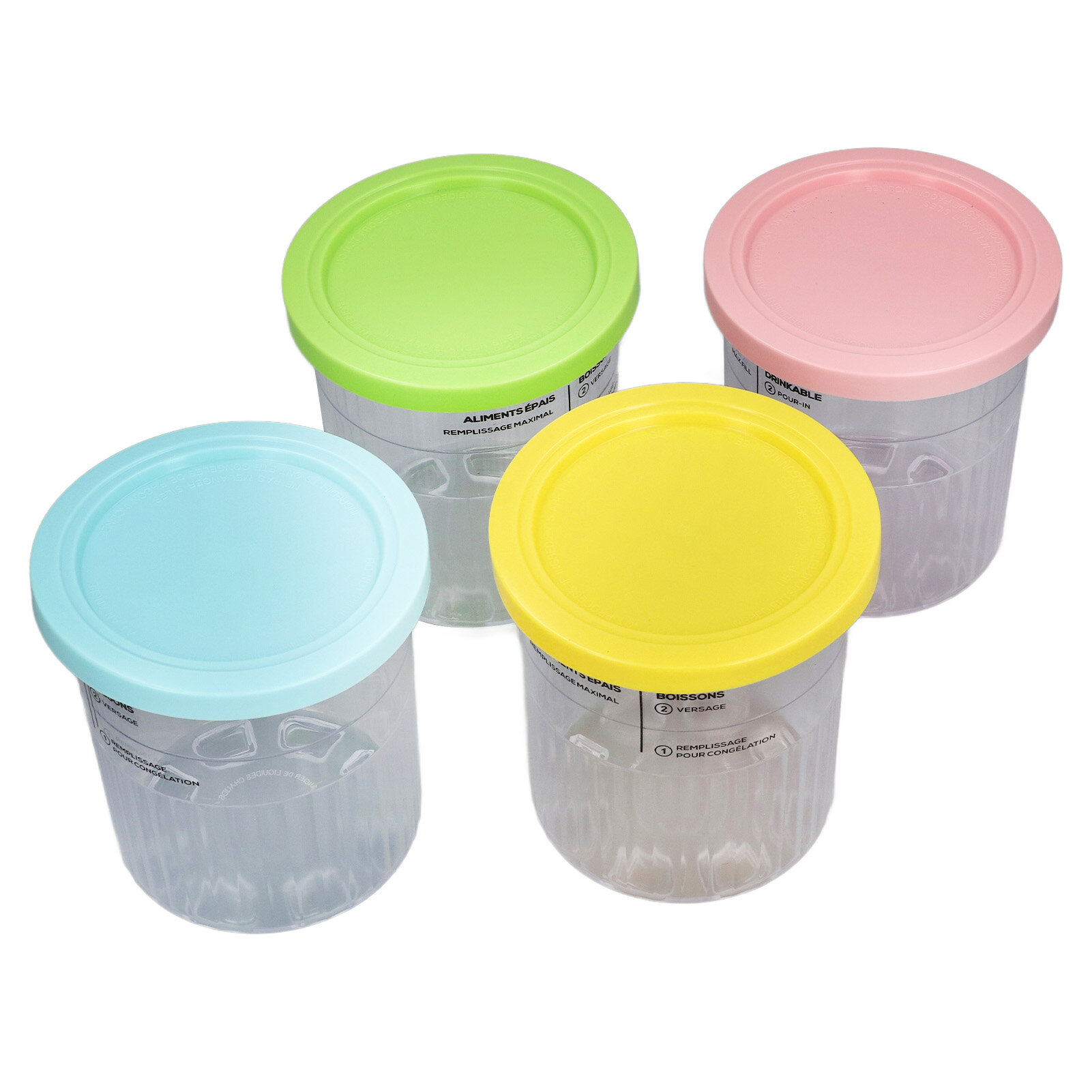 Контейнеры для мороженого с рифленым узором 4 шт. с крышками, ёмкостью 701-800 мл, идеальны для домашнего использования