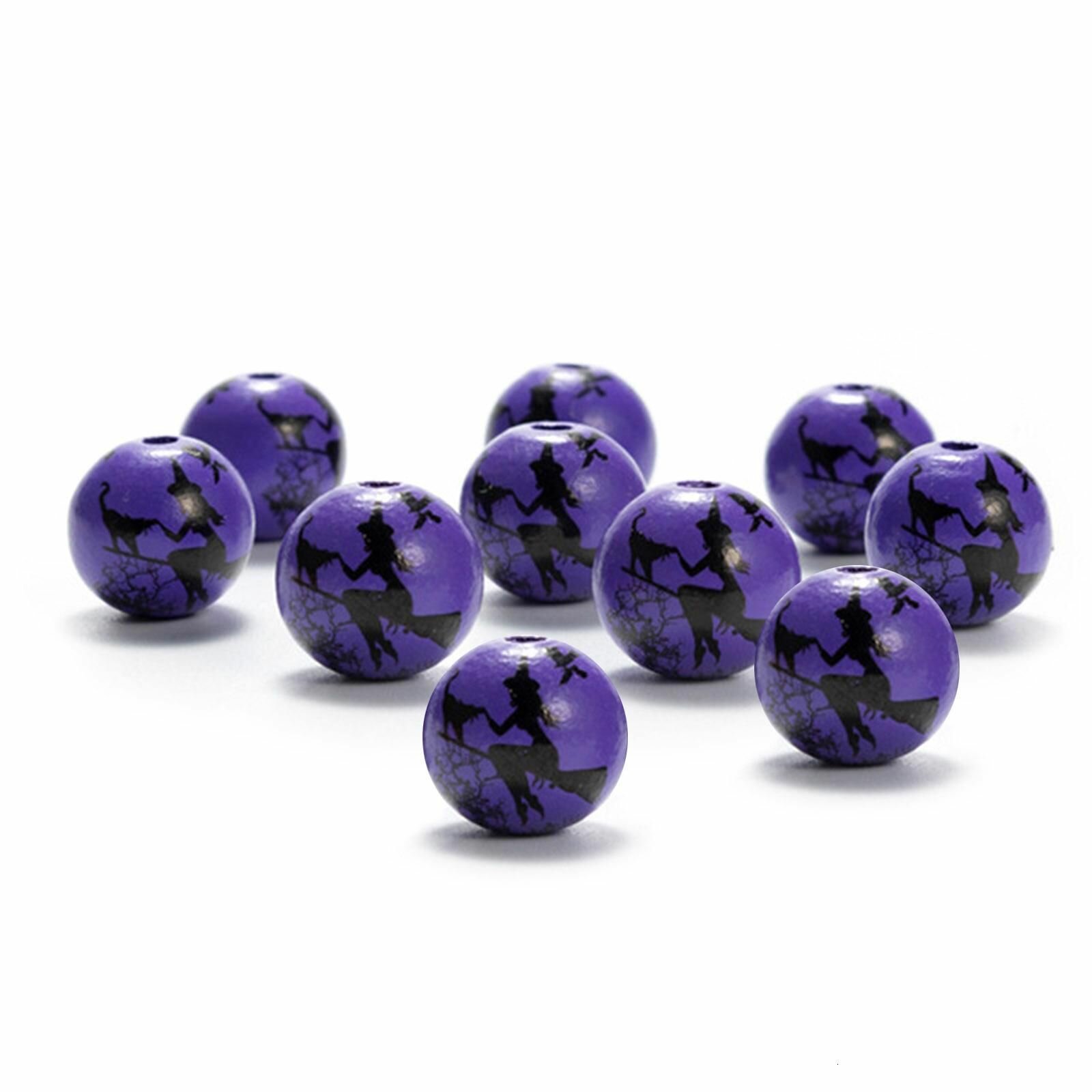 Праздничное оформление, 1 упаковка из 10 деревянных бусин на Хэллоуин, аксессуары для поделок своими руками-06